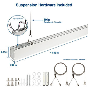 DAKASON 4FT Linkable LED Linear Light, 35W Down and15W Up Light, 3/4/5000K CCT Selectable, Commercial Linear Lighting Fixture for Office, Dimmable Suspended Lighting for School 1Pack White