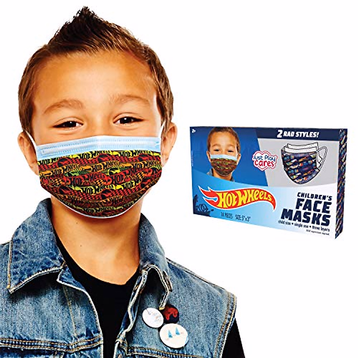 Children’s Single Use Face Mask, Hot Wheels, 14 count, small, Ages 2 - 7, by Just Play