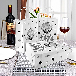 36 Pcs Disco Ball Gift Bags Disco Party Disposable Gift Bag 70s Disco Party Supplies for Candy Goodies Gifts, Disco Paper Bags with Handles for Wedding Bachelorette Party Decoration (White)