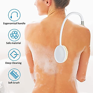 FULLOFJOY Back Bath Brush Long Handle for Shower, Curved Back Scrubber for The Elderly, Disabled, Limited Mobility, U-Shaped Body Shower Brush for Man and Woman, 27.56” Length