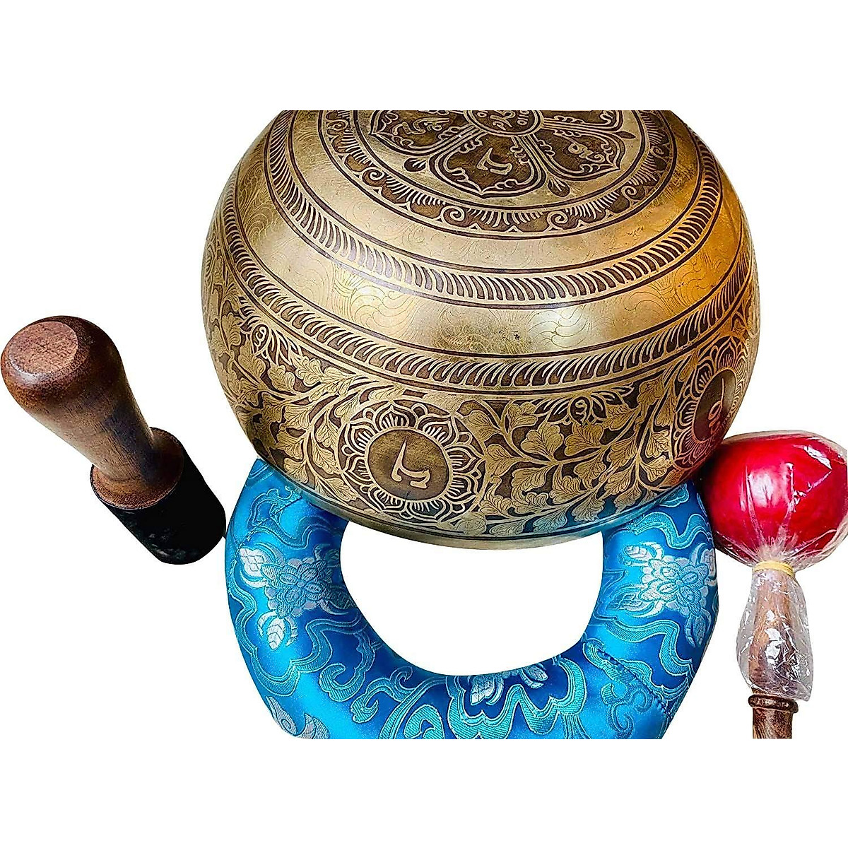 Singing Bowl Nepal -12 Inches Master Healing"Buddha Shakti Carved Tibetan Singing Bowl,Meditation Bowl, Tibetan Bowls, Free Singing Bowl Silk Cushion, Striker and Drum Stick