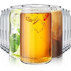 Patelai 24 Pcs Drinking Glasses Bulk 16oz Beer Can Shaped Glass Cups Iced Coffee Tumbler Cup Deal for Cocktails, Whiskey, Wine, Soda, Beer