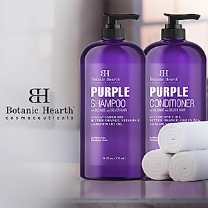 BOTANIC HEARTH Purple Shampoo and Conditioner Set - for All Shades of Blonde, Silver and Gray Hair - Enhances Highlights - Sulfate Free, Paraben Free, 16 fl oz each