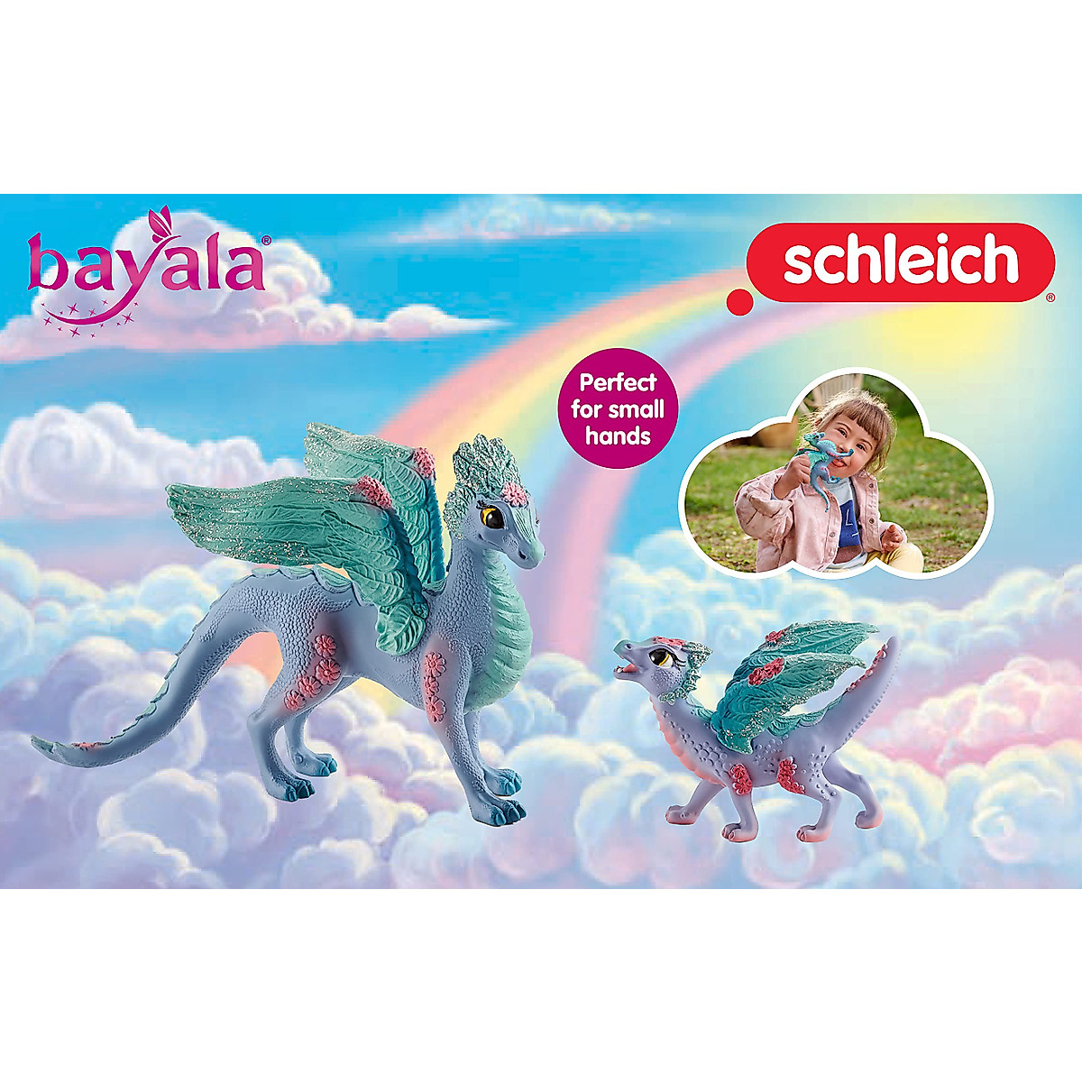 Schleich Bayala Toys and Figurines - Flying Flower Mother and Small Baby Dragon, Action Figure Kid Toys and Dolls, Girls and Boys Ages 5 and Above , 2 Piece Set