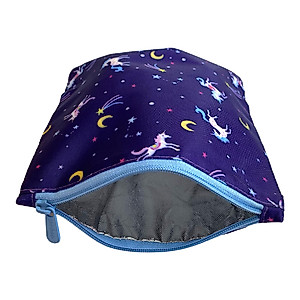 Yumbox Reusable Fabric Sandwich and Snack Bags (Set of 2 Unicorns and Cute Dog prints) for toddlers and kids' lunches. Zip Closure, Wide Opening, Washable, Food Safe, BPA Free, large 8x8 in.