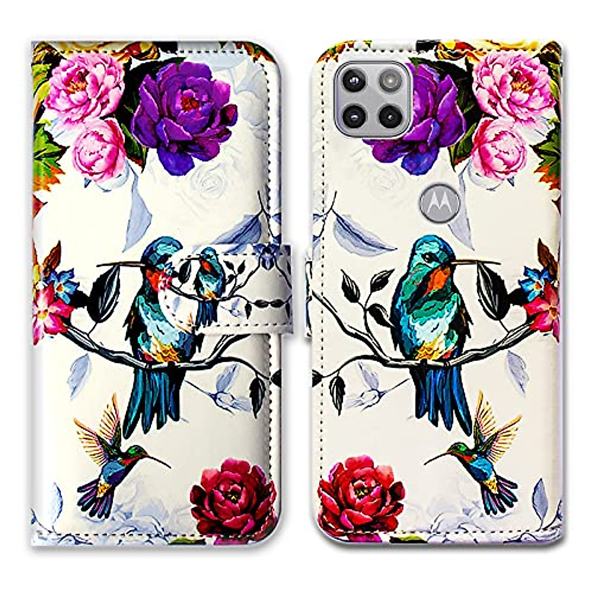 Bcov Motorola One 5G Ace Case, Hummingbird in Flowers Bird Leather Flip Phone Case Wallet Cover with Card Slot Holder Kickstand for Moto Motorola one 5G UW ace