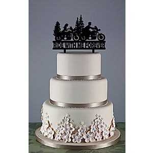Funny Motorcycle Wedding Cake Topper - Ride with Me Forever Cake Topper - Mr & Mrs Romantic Cake Topper For Bridal Shower Engagement Wedding Anniversary Party Decor