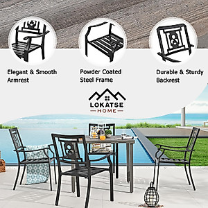 LOKATSE HOME 5 PCS Metal Outdoor Patio Dining Set with 4 Stackable Chairs and Square Bistro Table for Backyard Deck Lawn Garden, Black