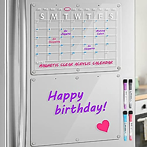 Acrylic Magnetic Dry Erase Board Calendar for Fridge 2 Set, 16.5"x12" Inch Clear Dry Erase Calendar for Refrigerator, Acrylic Planner Calendar Includes 4 Colors Magnetic Dry Erase Markers with Eraser