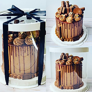 White Tall Clear Cake Boxes 5 PCs - 8 Inch Round Clear Cake Box For Birthday Cake | Wedding Cake - Transparent Cake Box - Bakery Boxes - Clear Gift Boxes (White 8.5"D x 11.75" H)