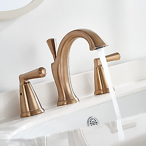 ENZO RODI 8 inch Bathroom Faucets Widespread Brushed Gold, Two-Handle Bath Lavatory Sink Faucet, for 3-Holes Wide, with Metal Lift Pop-up Drain Assembly, Transitional Mid-Arc Spout