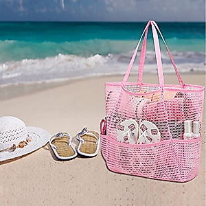 BTOOP Large Mesh Beach Tote Bag for Women Girls Cute Packable Pool Bags Shoulder Toys Handbag for Girls Family Travel Vacation