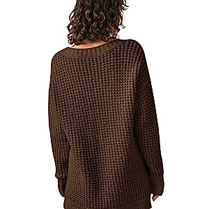 Womens V Neck Button Down Henley Sweater Long Sleeve Knit Pullover Sweaters Casual Side Slit Solid Color Jumper Tops