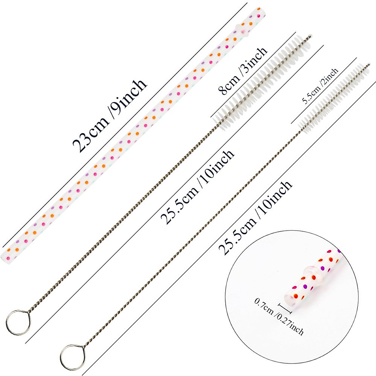 SUBANG 50 Pack Reusable Straws, BPA-Free, 9" Colorful Hard Plastic Stripe Drinking Straw for Mason Jar Tumbler, Family or Party Use with Cleaning Brush