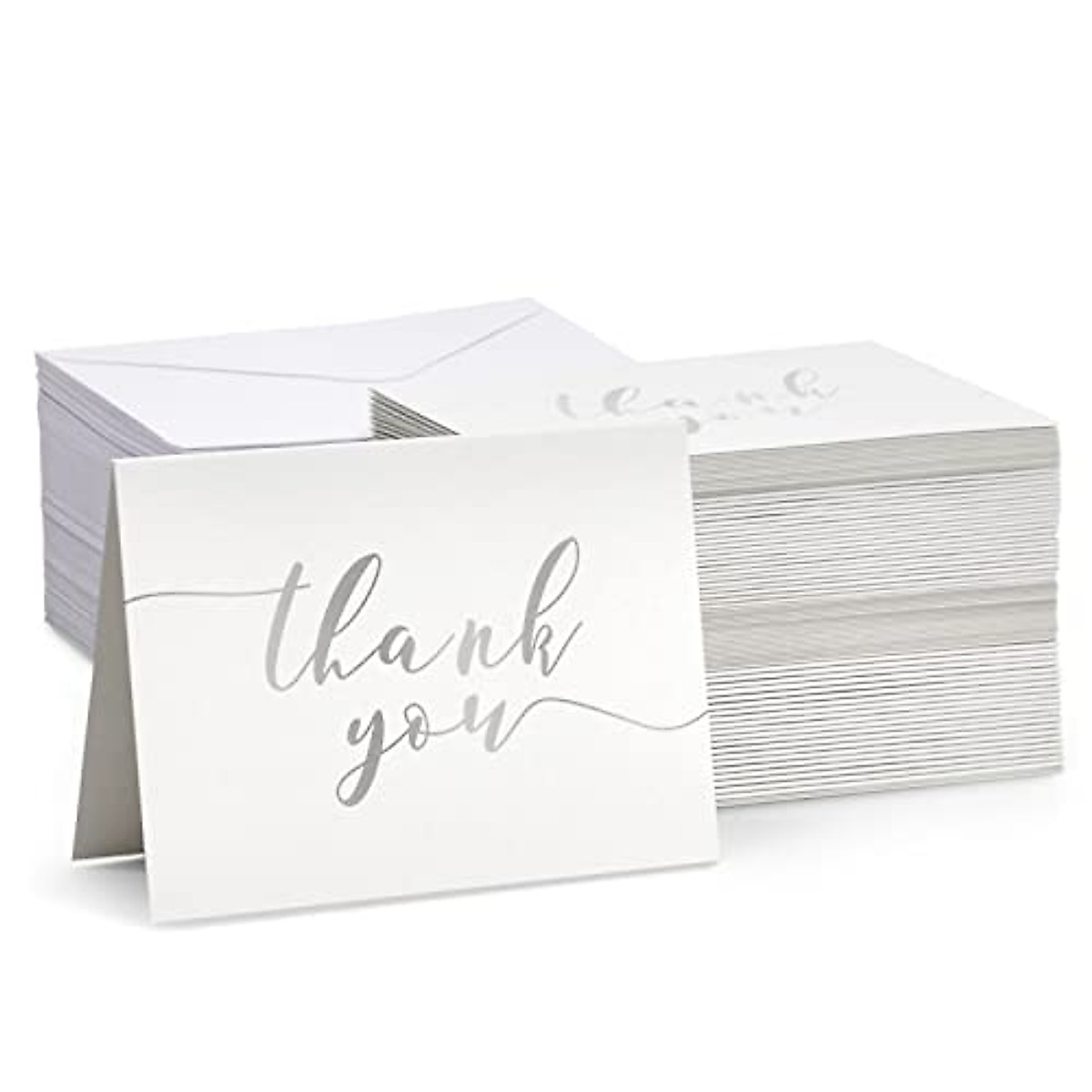 Sustainable Greetings 120 Pack Blank Thank You Cards with Envelopes, Silver Foil for Wedding, Bridal, Baby Shower, Graduation, Business (3.6 x 5 In)