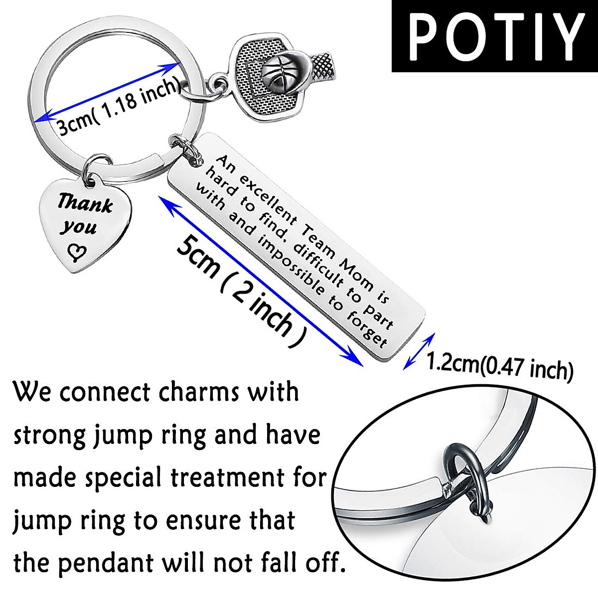 POTIY Team Mom Jewelry Team Gift Basketball Keychain An Excellent Team Mom is Hard to Find Basketball Jewelry Thank You Gift for Coach Leader Mom (Basketball Keychain-1)