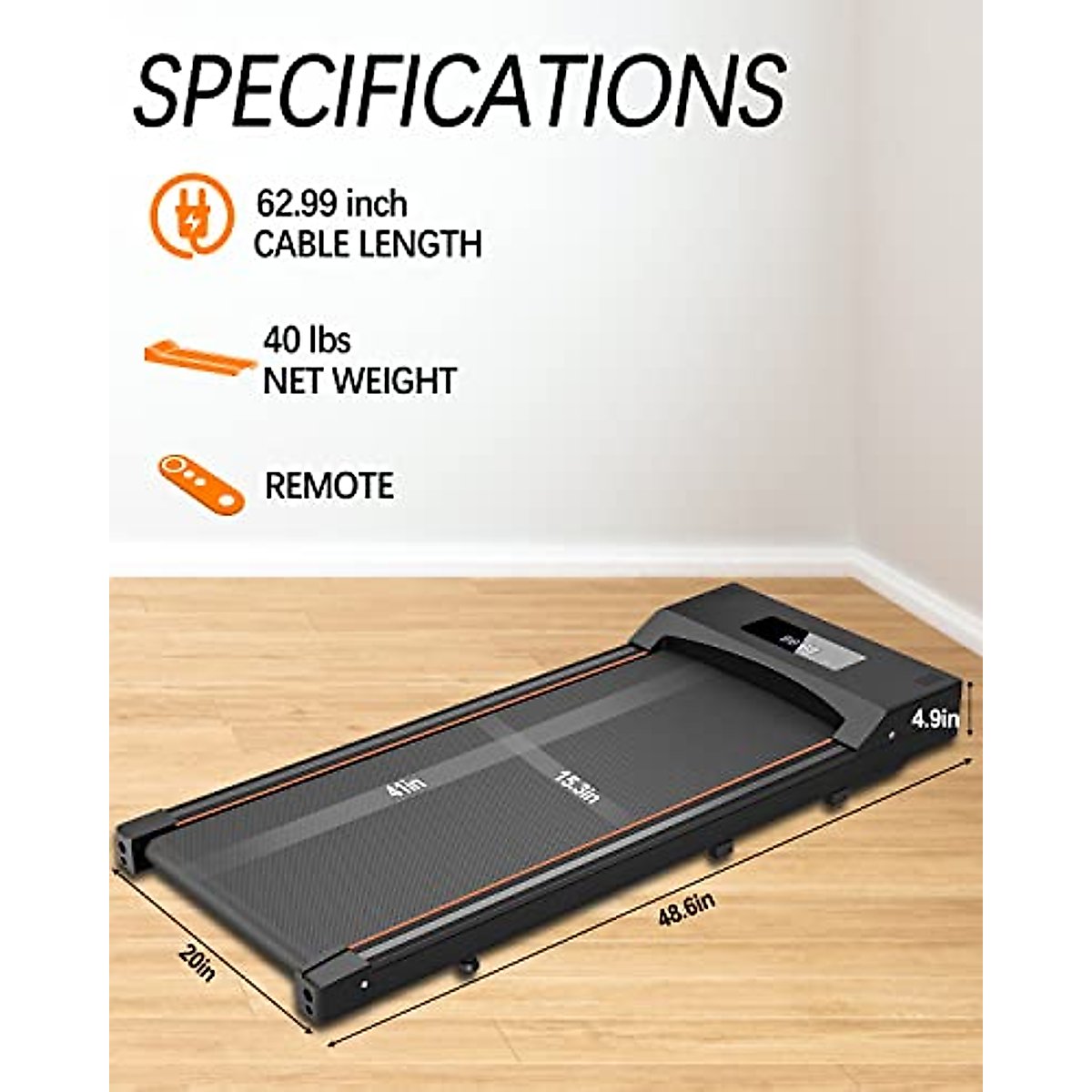 TODO Under Desk Treadmill Walking Pad 2 in 1 Walkstation Jogging Running Portable Installation Free for Home Office Use, Slim Flat LED Display and Remote Control
