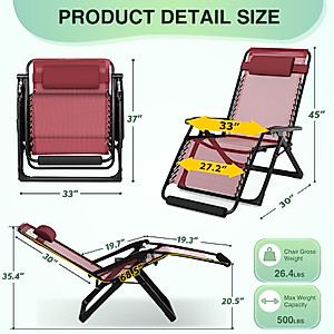 Suteck Oversized Zero Gravity Chair,33In XXL Lounge Chair w/Removable Cushion&Headrest, Reclining Camping Chair w/Upgraded Lock and Footrest, Reclining Patio Chairs Recliner for Indoor Outdoor,500LBS