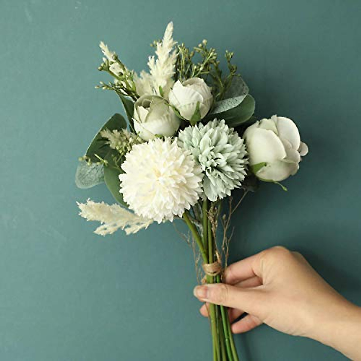LACKINGONE Artificial Flower Plants Silk Flowers with Stems Simulation Rose Hydrangea Faux Flower Arrangements Home Garden Office Wedding Decor White Blue Yellow Fake Flower Centerpieces for Tables