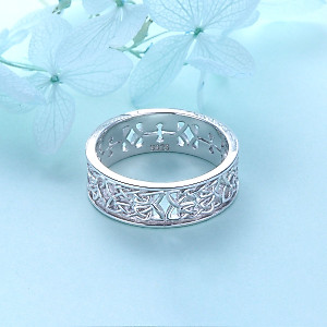 DAOCHONG Nickel-Free 925 Sterling Silver Irish Love Trinity Woven Celtic Knot Band Ring for Women, Size 5 6 7 8 9 10 11(7)