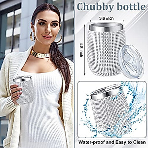 6 Pieces Bling Cup Glitter Rhinestone Water Bottle Insulated Studded Bling Tumbler Refillable Diamond Stainless Steel Thermal Bottle with Chain Lids Straws for Wine Coffee, 12 oz, 17 oz, 20 oz, 25 oz