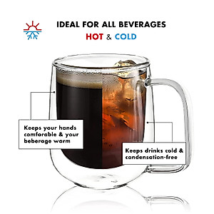 vzaahu Double Wall Insulated Coffee Mugs with Handle [2-Pack,10 Oz] Clear Glass Coffee Mug Set for Cappuccino Glasses Tea Cups Latte Beverage, Glasses Heat Resistant Dishwasher Microwave Safe