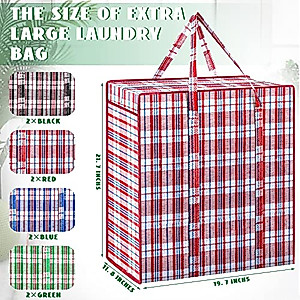 Set of 8 Checkered Large Laundry Bag with Zipper 82.5 L Plaid Moving Bags Plastic Storage Bags Moving Totes with Handles for Packing Clothes Travel Bedding Blanket, 19.7 x 21.7 x 11.8 Inch, 4 Colors