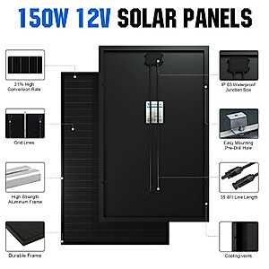 ECO-WORTHY 600W 12V Solar Panel Kit for RV Trailer Workshop: 4pcs 150W Solar Panels + 1pc 40A MPPT Charge Controller + 12V 2000W Solar Inverter + Accessories Needed