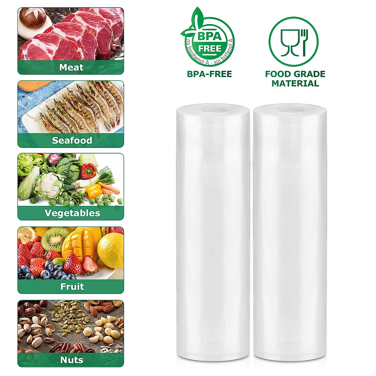 FRESKO Vacuum Sealer Bags Rolls, 4 Packs 2 Rolls 11" x 20' and 2 Rolls 8"x20' Customized Size Storage Bags with BPA Free, Heavy Duty Food Bags for Meal Prep and Sous Vide Cooking