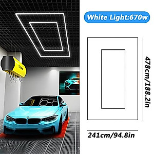 lylunnamsp Hexagon LED Garage Light: Higher Brightness 51840 Lumens Hexagon Garage Led Ceiling Light with 2 Rectangular Borders 6500K for Garage, Auto Beauty Shop, Car Detailing Shop etc,White