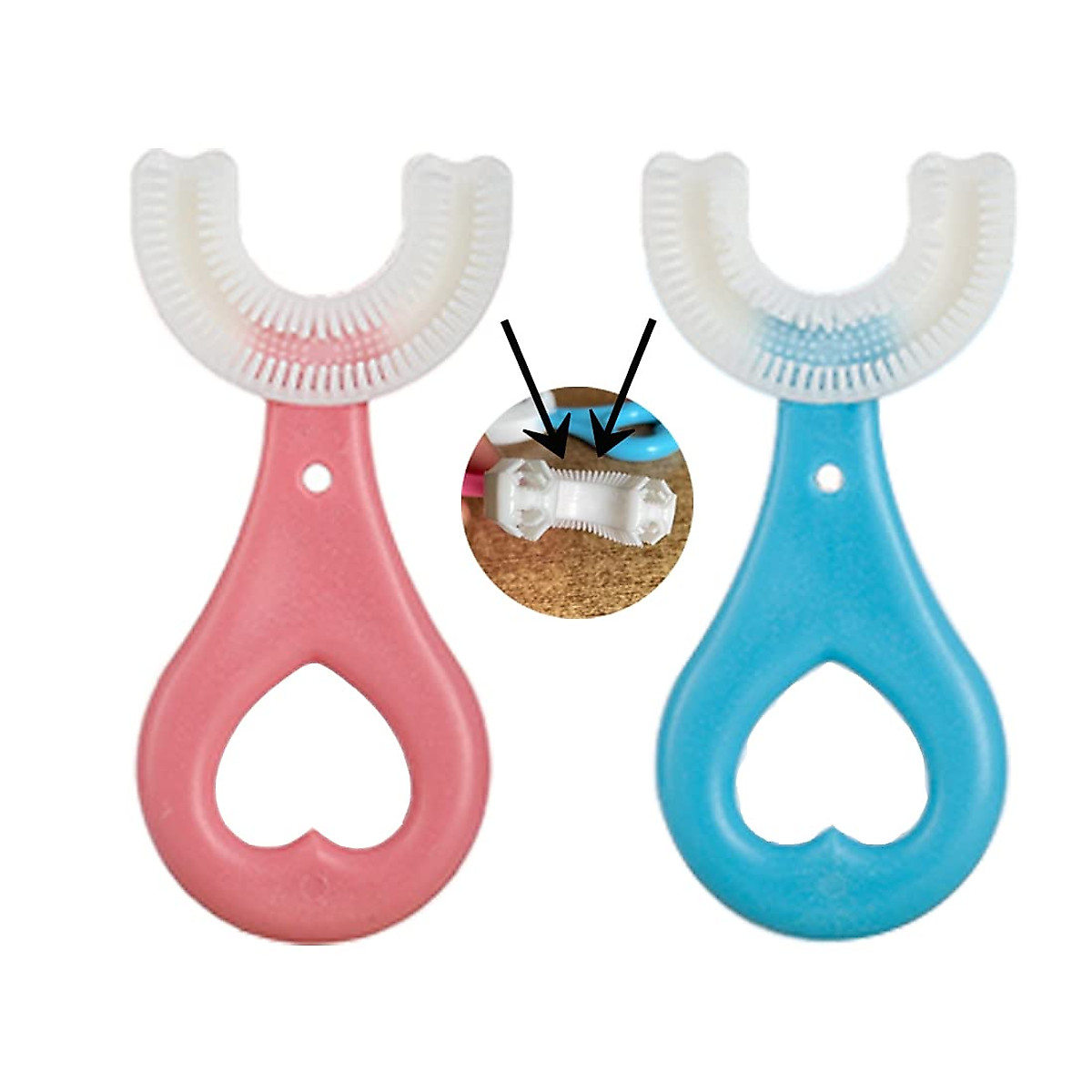 Winover 2 Pcs Kids U-Shaped Toothbrush, Food Grade Soft Silicone Brush Head, Does not Hurt The Gums, 360° Oral Cleaning Design (Age 2-6)
