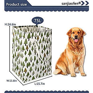 Sanjiaofen 2 pack 75L Large Laundry Basket Green Laundry Hamper With Extended Handles, Freestanding Waterproof Clothes Hamper for Boys,Kids woodland decor, Nersery,Bedroom, Bathroom.(Green tree)