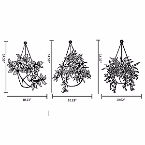 wxysdudio Metal Wall Decor Hanging Plant Metal Black Flower Wall Art for Patio Balcony Garden,Kitchen Living Room Bathroom Bedroom,Set of 3 Metal Wall Sculpture.