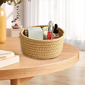 Woven Storage Box Round Storage Basket for Miscellaneous Snacks Jeweler Storage Bins Soft Cotton Rope Box Storage Container Boxes for Organizing Storage Baskets for Organizing Organization Baskets