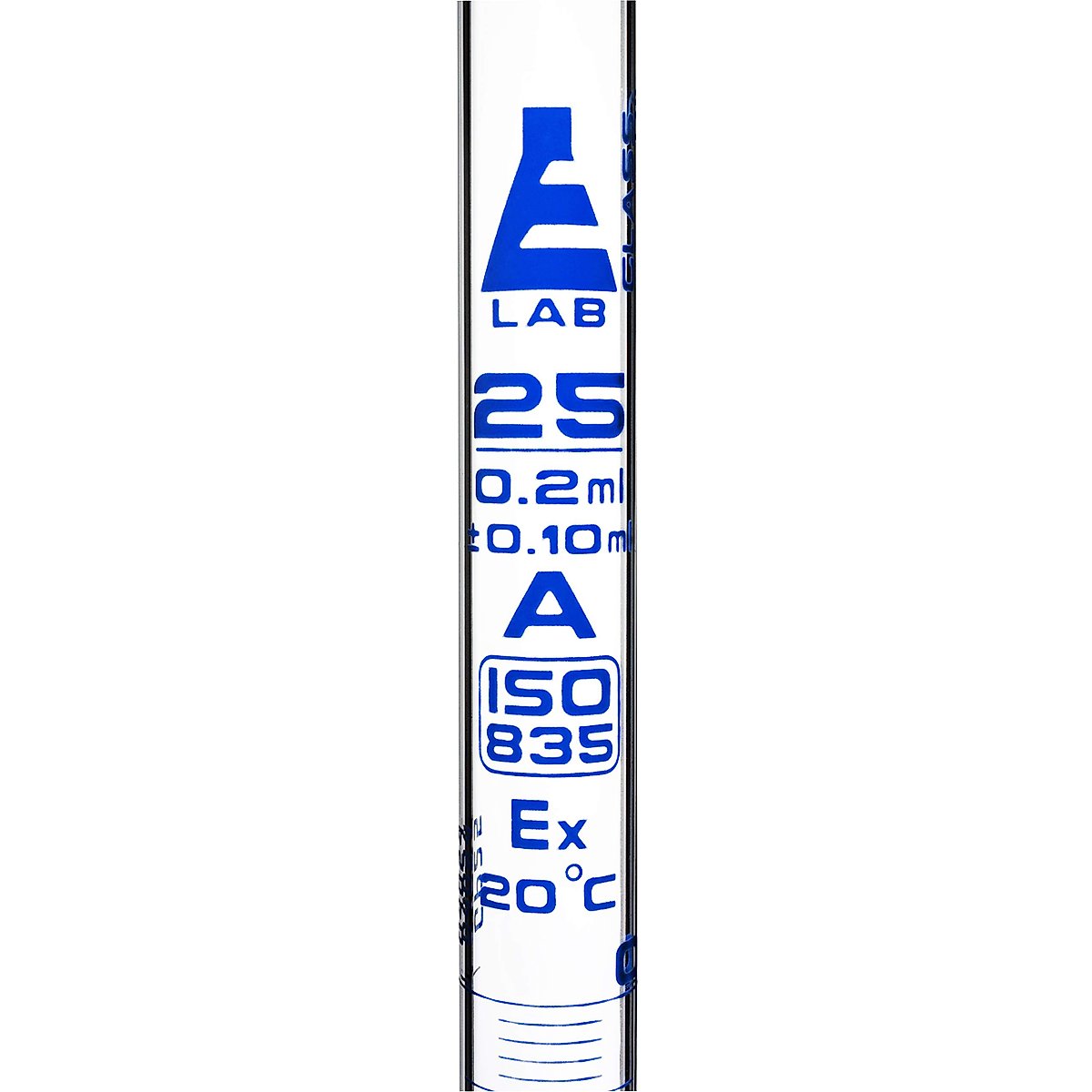 EISCO Serological Pipette, 25ml - Class A, Tolerance ±0.100ml - Blue Graduations - Color Code, White - Calibrated for Delivery to Jet - Borosilicate Glass