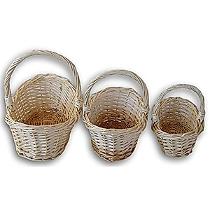 Daisy Crafts Small Baskets with Handles Nesting Wicker for Wedding, Produce, Crafts, Easter -Set of 3 Sizes