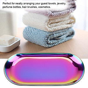 Fdit Nordic Style Storage Tray Cosmetics Jewelry Stainless Steel Cake Plate for Home Kitchen(Rainbow L)