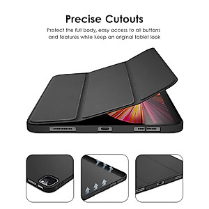 DTTO for iPad Pro 11 Inch 4th/3rd/2nd/1st Generation 2022/2021/2020/2018 Case, Also Fit iPad Air 11-Inch/5th/4th Gen, Slim Lightweight Trifold Stand Soft Back Cover，Auto Sleep/Wake,Black