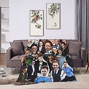 Hamklla Tom Hiddleston Collage Throw Blankets Warm Flannel Ultra-Soft Micro Fleece Blanket ,for Bedding,Couch,Sofa,Bed, Black, 50''x40''