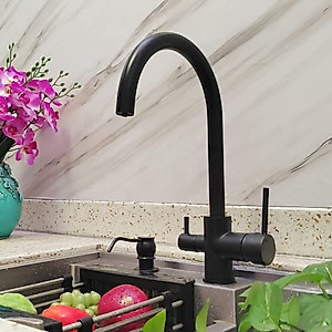 Techzm Tri Flow Water Filtration Kitchen Faucet 3 Way Water Filter Taps Matte Black