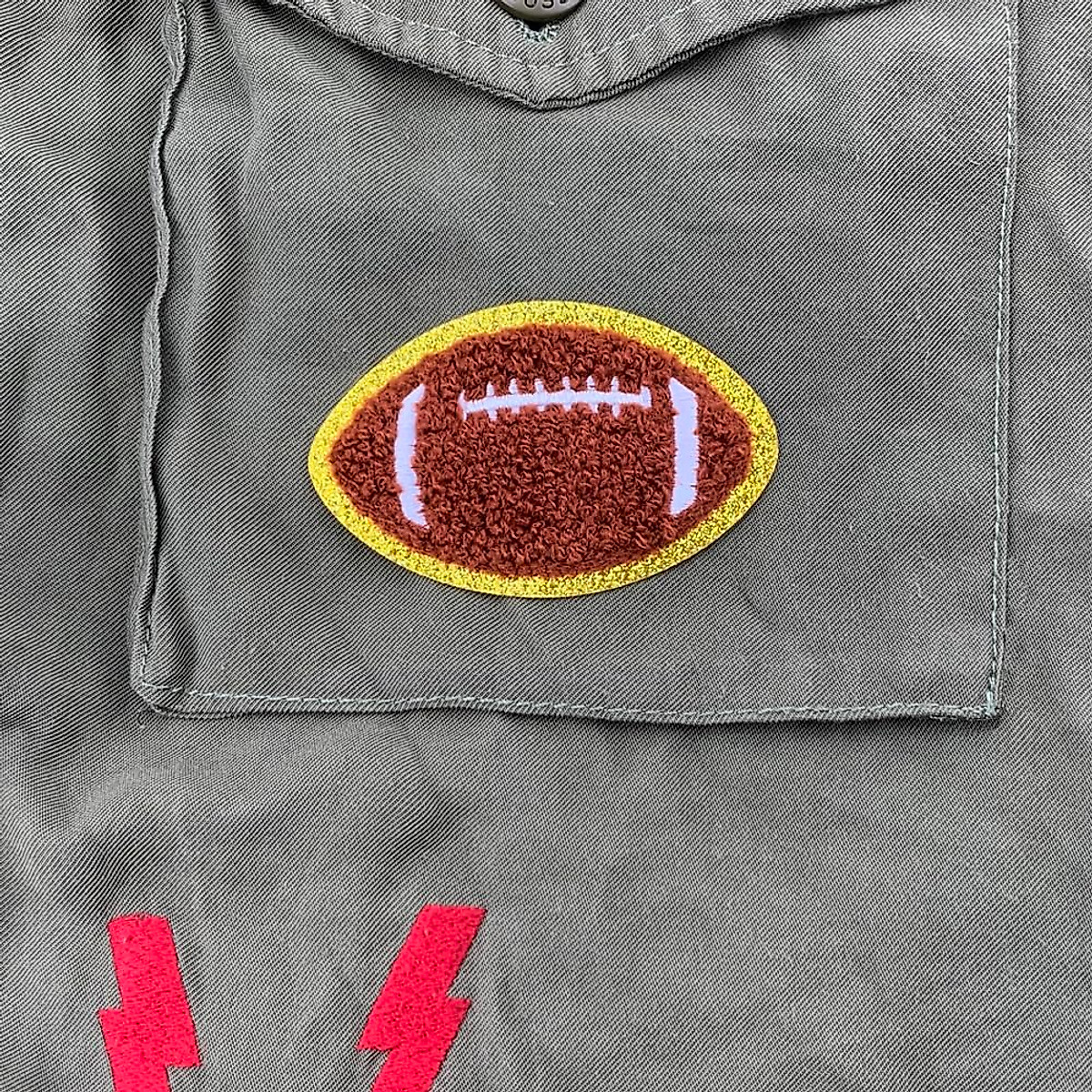 SaktopDeco 6 PCS Football Patch Chenille Football Iron On Patches Gold Edges Football Embroidered Patches for DIY Sew Making Clothes