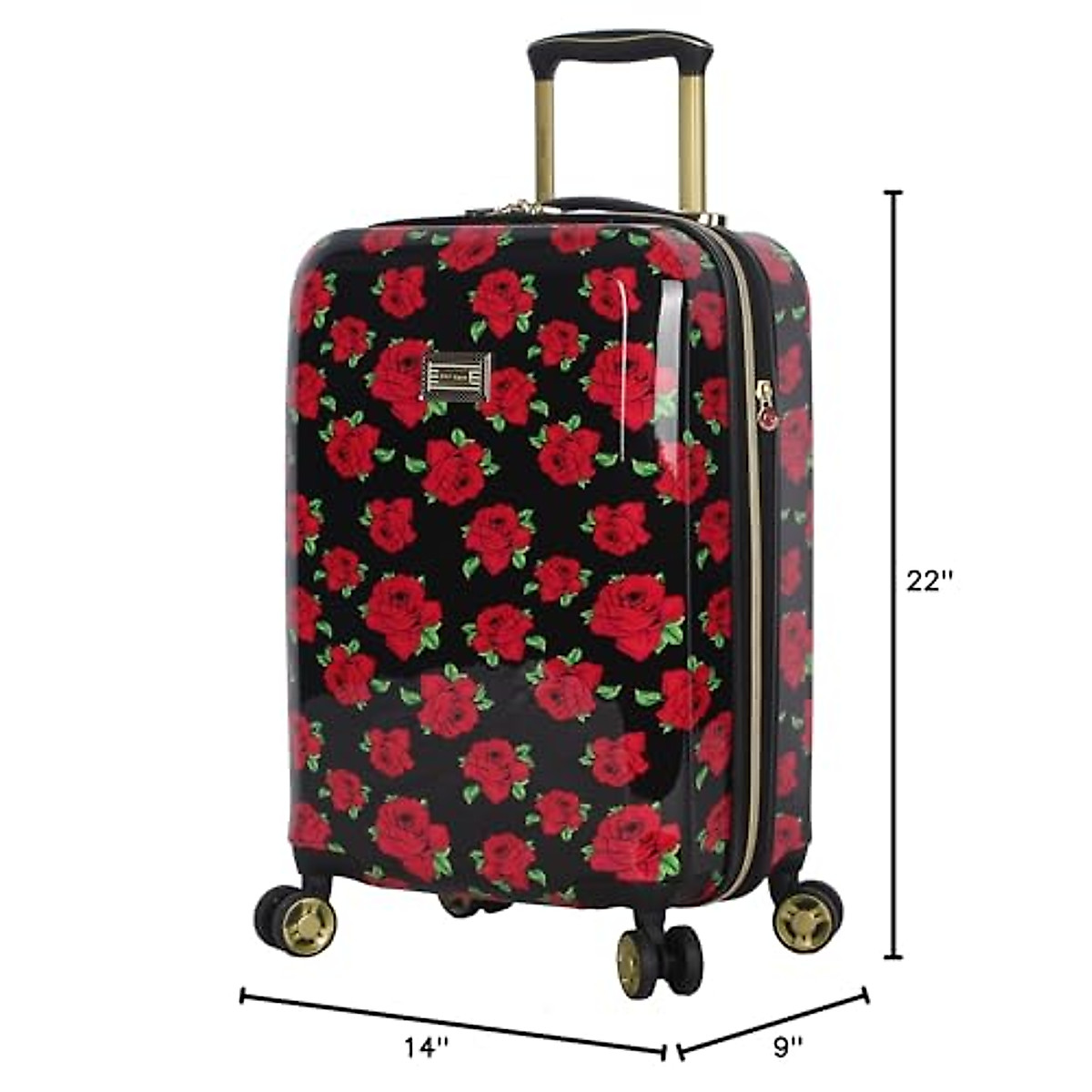 Betsey Johnson Designer 20 Inch Carry On - Expandable (ABS + PC) Hardside Luggage - Lightweight Durable Suitcase With 8-Rolling Spinner Wheels for Women (Covered Roses)