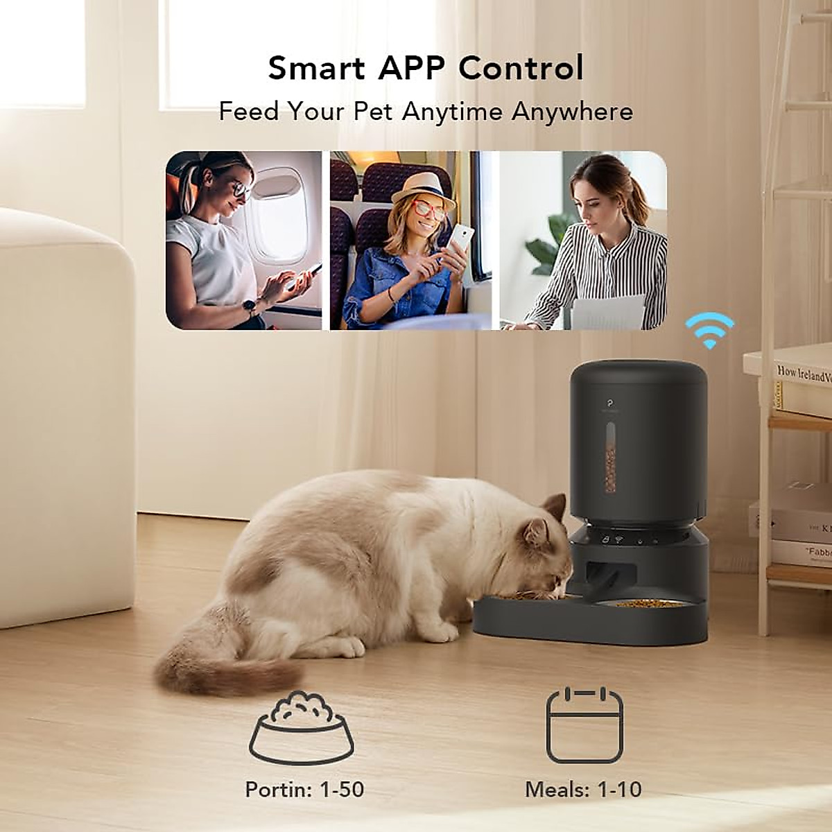 PETLIBRO Automatic Cat Feeder, WiFi Connected, Adjustable Meal Splitter, Fresh Food Storage, Multiple Pet Use, Stainless Steel