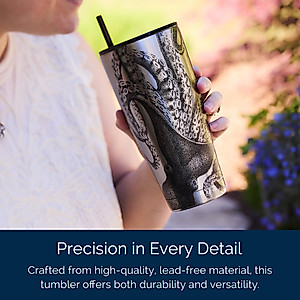 Caskata Lucy the Octopus Stainless Steel Insulated Tumbler | Cup, Lid & Straw Set for Travel, Commuting, & School | Perfect for Birthday, Christmas & Holiday Gifts | Black on Chrome Color | 30 oz