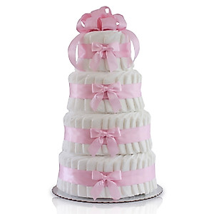 Classic Pastel Baby Shower Diaper Cake (4 Tier, Pink)…