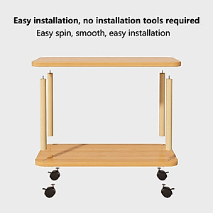 Altsuceser Small Table, 2 Tier Open Shelf End Table with Wheel, Kitchen Storage Cart, Wood Rolling Sofa Side Table for Living Room Bedroom Small Spaces Wooden Color