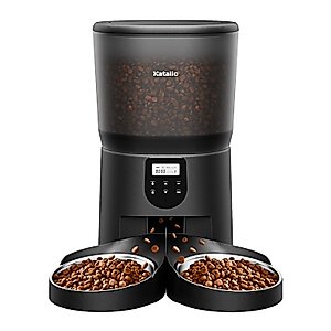 Automatic Cat Feeders for Two Cats, Katalic 6L/25.4cup Double Automatic Cat Food Dispenser with 2 Stainless Bowls,10s Meal Call and Timer Setting 20 Portions 4 Meals Per Day,Pet Feeder for Cat and Dog