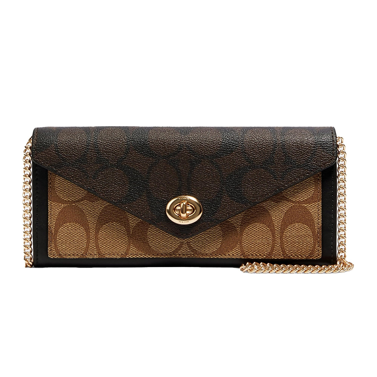 Coach Signature Blocking Envelope Wallet w Chain and Turnlock