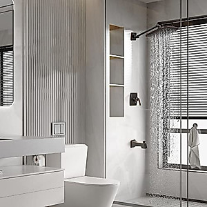 RUMOSE Shower Tub Set Bathroom Bathtub Shower Faucets Combo Set 9 Inch Square Rainfall Shower Head with Extension Shower Arm and Tub Faucet Shower System Shower Trim Kit Oil Rubbed Bronze