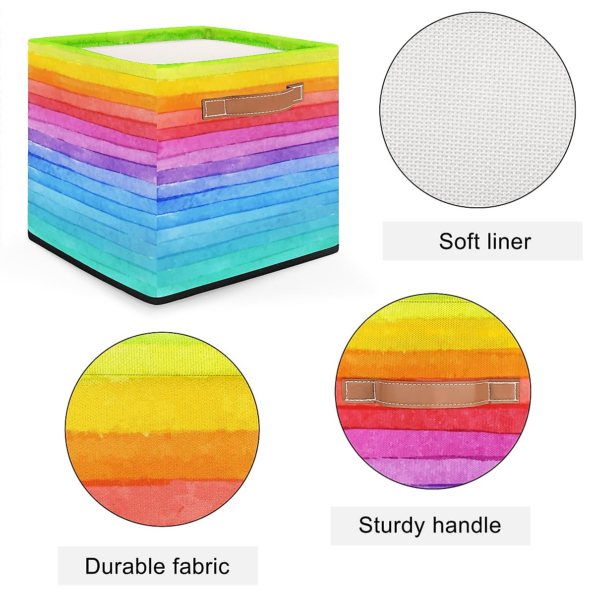 13x13x13 Storage Cube Bins Cute Rainbow Storage Cubes 13 inch Collapsible Storage Bins Cubby Storage Baskets for Organizing Shelf Cabinet Bookcase Boxes